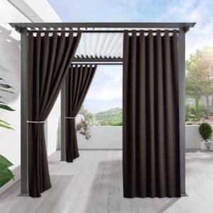 ryb home patio outdoor curtains - waterproof blackout privacy porch curtains stain resist terrace shade for lawn & garden pergola indoor outdoor decor, 1 panel, w 52 x l 108 inch, brown