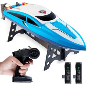 force1 velocity blue fast rc boat - remote control boat for pools and lakes, underwater rc speed boat, mini rc boats for adults and kids, 2.4ghz remote controlled boat with 2 rechargeable batteries