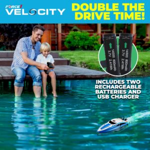 Force1 Velocity Blue Fast RC Boat - Remote Control Boat for Pools and Lakes, Underwater RC Speed Boat, Mini RC Boats for Adults and Kids, 2.4GHZ Remote Controlled Boat with 2 Rechargeable Batteries