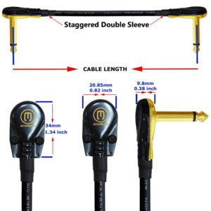 WORLDS BEST CABLES 4 Units - 10 Inch - Pedal, Effects, Patch, Instrument Cable Custom Made Made Using Mogami 2319 Wire and Eminence Gold Plated ¼ inch (6.35mm) R/A Pancake Type Connectors