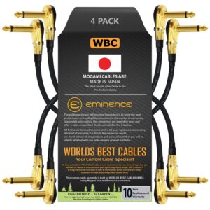 worlds best cables 4 units - 10 inch - pedal, effects, patch, instrument cable custom made made using mogami 2319 wire and eminence gold plated ¼ inch (6.35mm) r/a pancake type connectors