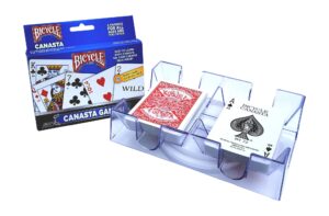 canasta games playing cards with 2 deck rotating card tray holder set