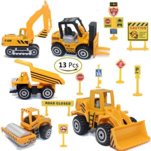 zohumi construction toys sets, 5 pieces mini vehicles, including truck forklift bulldozer road roller excavator dump truck tractor,free-wheeling cars for children