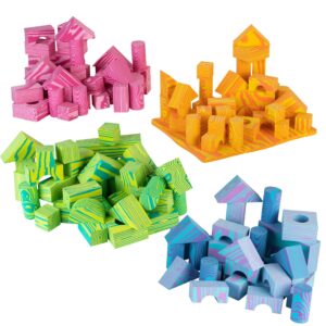 Morvat 60 Piece Colorful Soft EVA Foam Building Blocks Set, Waterproof Play Toy for Children Babies Toddlers & Kids, Boys & Girls Gift, Non Toxic & BPA Free, Bath Tub Platform, Carry & Dry Bag