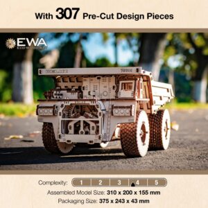 3D Puzzles for Adults - DIY Belaz 75600 Dump Truck 3D Wooden Puzzle with Wind Up Mechanism Piston Engine for 15 yrs Above & Adults - Model Building Kits by Eco Wood Art 307 Pcs