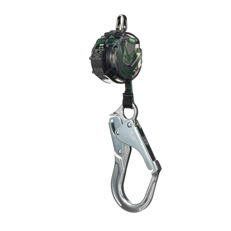 MSA 63013-00A V-TEC Personal Fall Limiter - 10' (3m), Single-Leg, AL36CL Snaphook Anchorage Connection, Steel Carabiner Harness Connection, Retractable Web Lanyard Clear