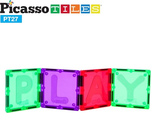 PicassoTiles PT27 Magnetic Building Blocks Alphabet Toy Set Magnet Tiles Construction Toys 3D Clear Color Stacking Block Toy STEM Playboard, Learning by Playing, Creativity Beyond Imagination