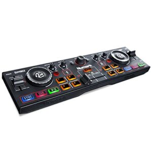 numark dj2go2 | ultra portable two channel dj controller for serato dj intro featuring a built in audio interface with headphone cueing, pad performance controls, crossfader and jogwheel