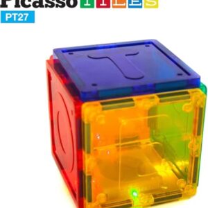 PicassoTiles PT27 Magnetic Building Blocks Alphabet Toy Set Magnet Tiles Construction Toys 3D Clear Color Stacking Block Toy STEM Playboard, Learning by Playing, Creativity Beyond Imagination