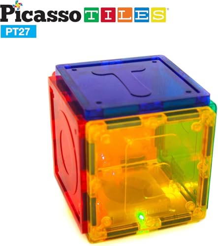 PicassoTiles PT27 Magnetic Building Blocks Alphabet Toy Set Magnet Tiles Construction Toys 3D Clear Color Stacking Block Toy STEM Playboard, Learning by Playing, Creativity Beyond Imagination