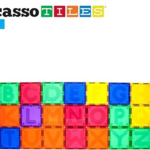 PicassoTiles PT27 Magnetic Building Blocks Alphabet Toy Set Magnet Tiles Construction Toys 3D Clear Color Stacking Block Toy STEM Playboard, Learning by Playing, Creativity Beyond Imagination