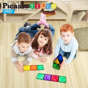 PicassoTiles PT27 Magnetic Building Blocks Alphabet Toy Set Magnet Tiles Construction Toys 3D Clear Color Stacking Block Toy STEM Playboard, Learning by Playing, Creativity Beyond Imagination