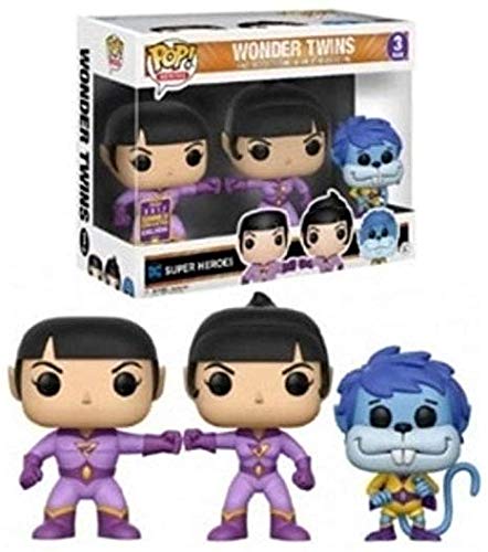 Funko - Wonder Twins-Zan, Jayna & Gleek 3Pack-Sdcc Summer Convention DC Comics Super Heroes Figurine, Multicoloured, 14613