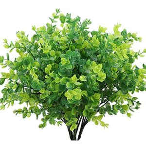 the bloom times artificial boxwood (pack of 6), artificial greenery stems fake outdoor plants uv resistant for farmhouse home garden wedding indoor outside decor in bulk wholesale