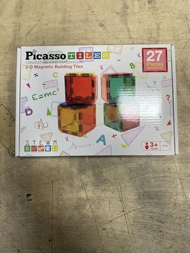 PicassoTiles PT27 Magnetic Building Blocks Alphabet Toy Set Magnet Tiles Construction Toys 3D Clear Color Stacking Block Toy STEM Playboard, Learning by Playing, Creativity Beyond Imagination