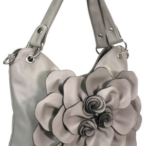 Zzfab Big Flower Purse with Clasp Grey