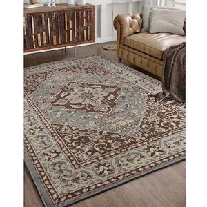 superior indoor area rug, plush carpet cover, traditional oriental medallion, perfect for hallway, entryway, living room, dining, bedroom, office, kitchen, glendale collection, 3' x 5', grey