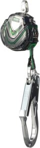 msa 63013-00a v-tec personal fall limiter - 10' (3m), single-leg, al36cl snaphook anchorage connection, steel carabiner harness connection, retractable web lanyard clear