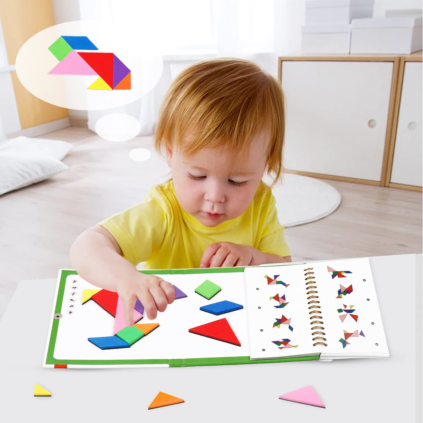 USATDD Travel Tangram Puzzle With 2 Set, Magnetic Pattern Blocks Road Trip Games Educational Jigsaw Challenge Books For Kid Adult Brain Teasers With 368 Solution Montessori Travel Toys For Kids In Car