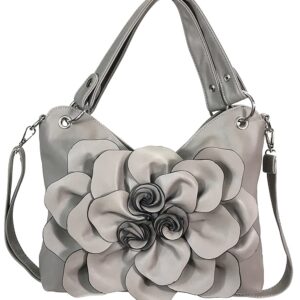 Zzfab Big Flower Purse with Clasp Grey