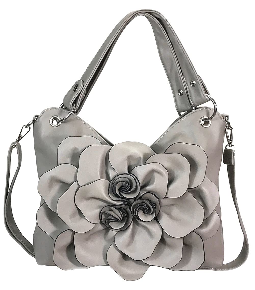 Zzfab Big Flower Purse with Clasp Grey