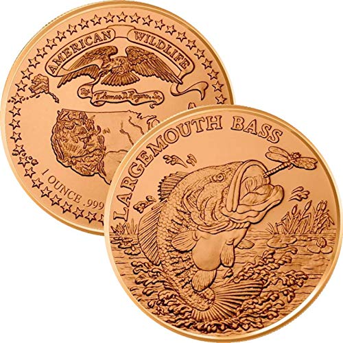 Jig Pro Shop American Wildlife Series 1 oz .999 Pure Copper Round/Challenge Coin (Largemouth Bass)