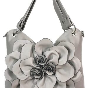 Zzfab Big Flower Purse with Clasp Grey