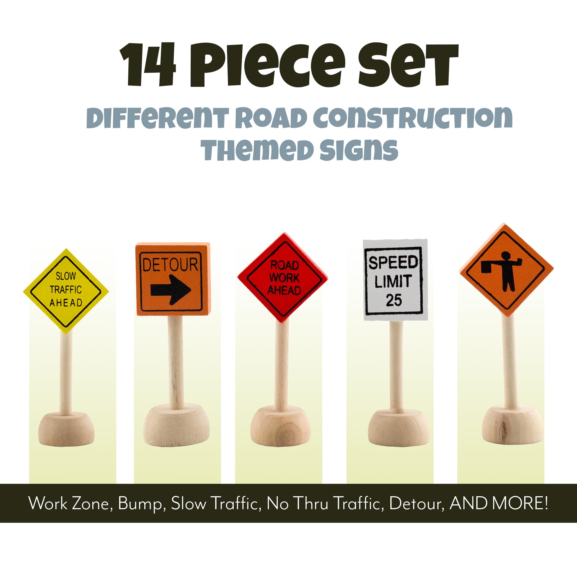 Attatoy Toy Wooden Road Construction Traffic Sign Set; Street Signs Small Toy Cars and Other Diecast Vehicles & Wood Cars & Toys