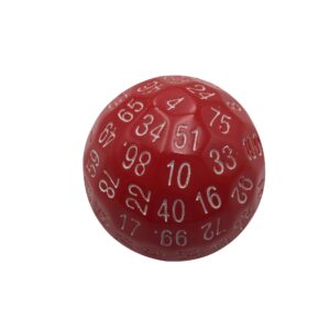 Single 100 Sided Polyhedral Dice (D100), Solid Red Color with White Numbering, 45 Millimeters by SkullSplitter Dice