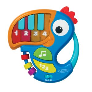 infantino piano & numbers learning toucan - light-up piano keys and numbers, songs, words, phrases and sound effects, easy to grasp and handle, for babies and toddlers