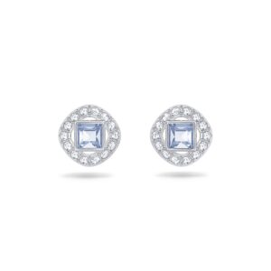 swarovski angelic stud earrings, square cut, blue crystals, rhodium finish