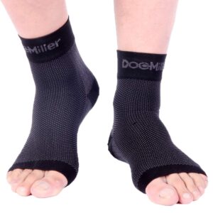 doc miller foot compression sleeves for plantar fasciitis, achilles tendonitis, heel & arch pain relief, best nano socks for neuropathy relief, for men & women, stabilizing toeless design (black, x-large)