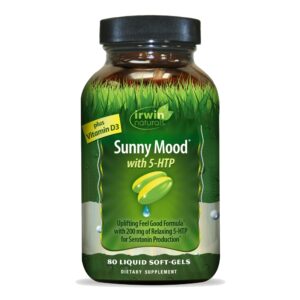 irwin naturals sunny mood with 5-htp - 80 liquid soft-gels - supports emotional well-being & relaxation - 40 servings