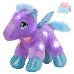 bstaofy light up pegasus stuffed animal glow unicorn led soft plush toys, bedtime nightlight companion gift for kids on christmas birthday valentines day, purple