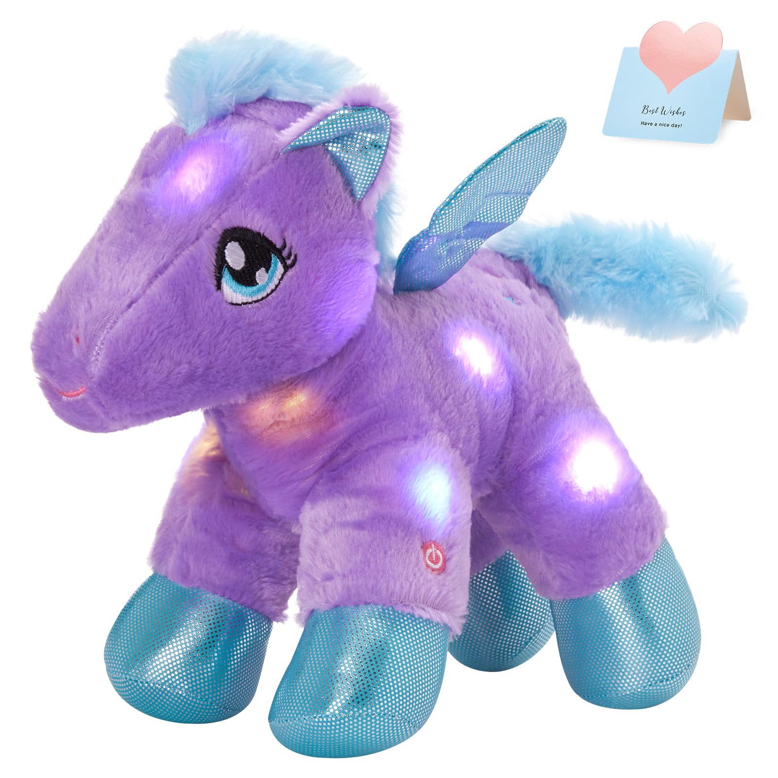 BSTAOFY Light up Pegasus Stuffed Animal Glow Unicorn LED Soft Plush Toys, Bedtime Nightlight Companion Gift for Kids on Christmas Birthday Valentines Day, Purple