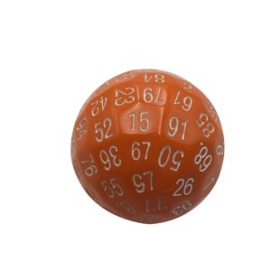 Single 100 Sided Polyhedral Dice (D100), Solid Orange Color with White Numbering, 45 Millimeters by SkullSplitter Dice