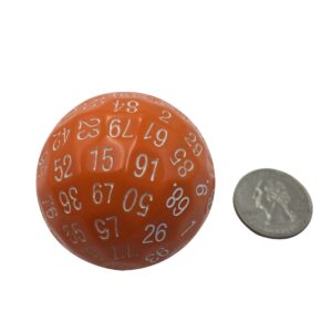 Single 100 Sided Polyhedral Dice (D100), Solid Orange Color with White Numbering, 45 Millimeters by SkullSplitter Dice