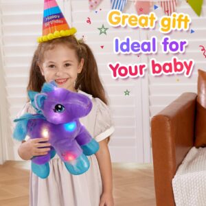 BSTAOFY Light up Pegasus Stuffed Animal Glow Unicorn LED Soft Plush Toys, Bedtime Nightlight Companion Gift for Kids on Christmas Birthday Valentines Day, Purple