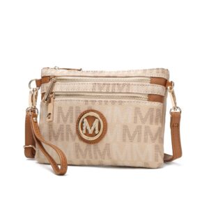 mkf 2 in 1 crossbody bags for women, wristlet purse - ladys small pu leather messenger handbag - adjustable strap beige