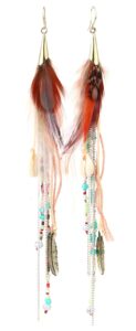 boho colorful feather feather dangle earrings for women bohemian shell beads long tassel design drop earrings