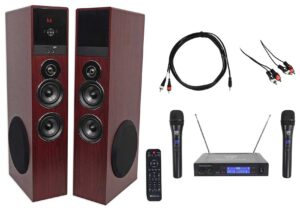 rockville bluetooth home theater/karaoke machine system w/(2) subs+wireless mics