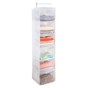 idesign fabric 6-shelf hanging closet storage organizer for clothing, sweaters, shoes, accessories in bedrooms, college dorms, 11.75" x 11.75" x 50" - white