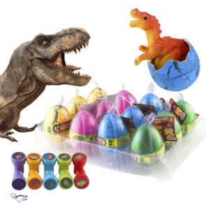 kictero 12 pcs dinosaur eggs with bonus10 pcs dinosaur stamps, crack easter dinosaur eggs that hatch in water, grow eggs with dinosaur figures inside toy for boys/girls, birthday party favors