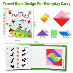 USATDD Travel Tangram Puzzle With 2 Set, Magnetic Pattern Blocks Road Trip Games Educational Jigsaw Challenge Books For Kid Adult Brain Teasers With 368 Solution Montessori Travel Toys For Kids In Car