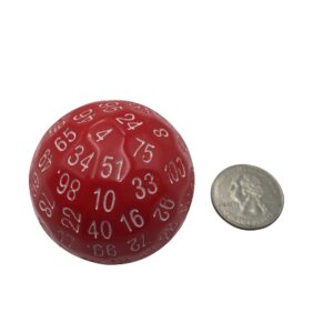 Single 100 Sided Polyhedral Dice (D100), Solid Red Color with White Numbering, 45 Millimeters by SkullSplitter Dice