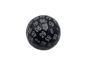 skull splitter dice single 100 sided polyhedral dice (d100) | solid black color with white numbering (45mm) by skull splitter dice