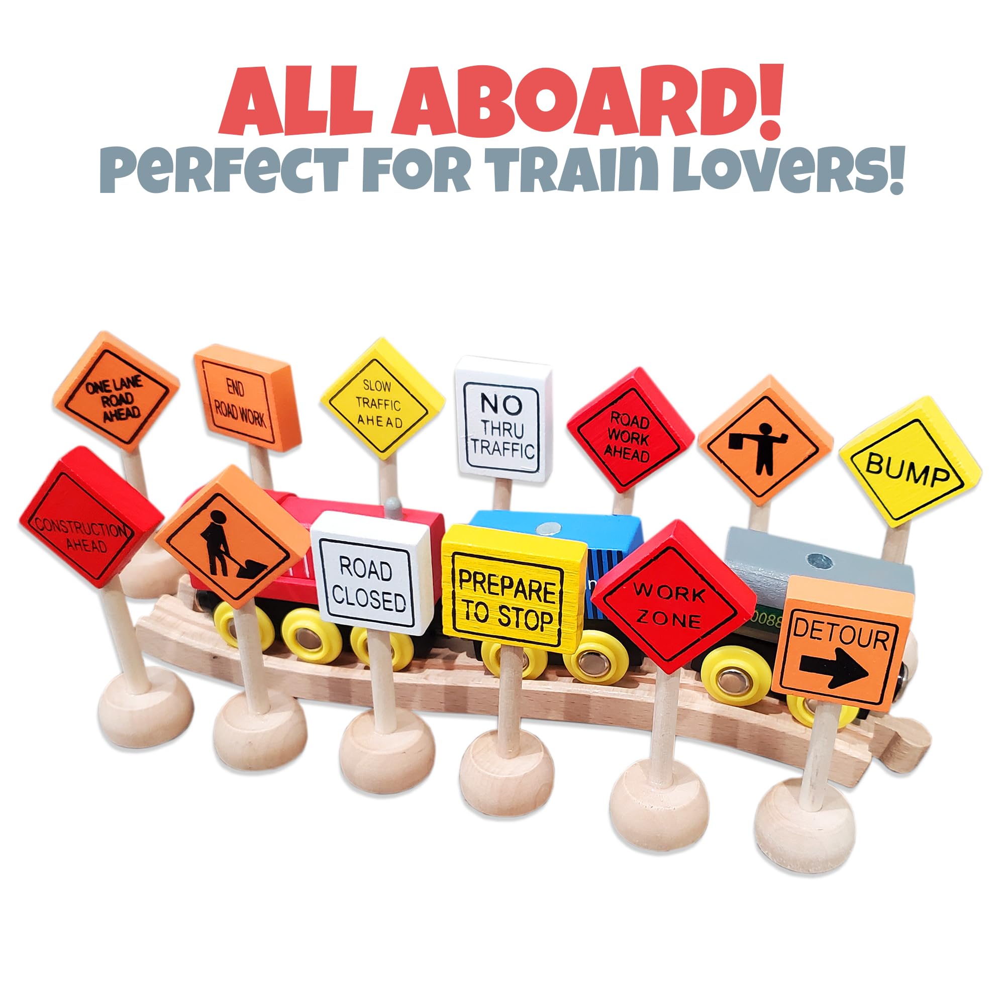 Attatoy Toy Wooden Road Construction Traffic Sign Set; Street Signs Small Toy Cars and Other Diecast Vehicles & Wood Cars & Toys