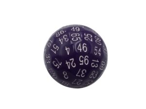 single 100 sided polyhedral dice (d100) | solid purple color with white numbering (45mm) by skull splitter dice