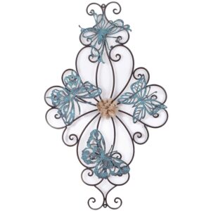 adeco metal butterfly scroll wall sculpture 26.5" wall art decor hang indoor outdoor for home, bedroom, living room, office, garden