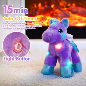 BSTAOFY Light up Pegasus Stuffed Animal Glow Unicorn LED Soft Plush Toys, Bedtime Nightlight Companion Gift for Kids on Christmas Birthday Valentines Day, Purple